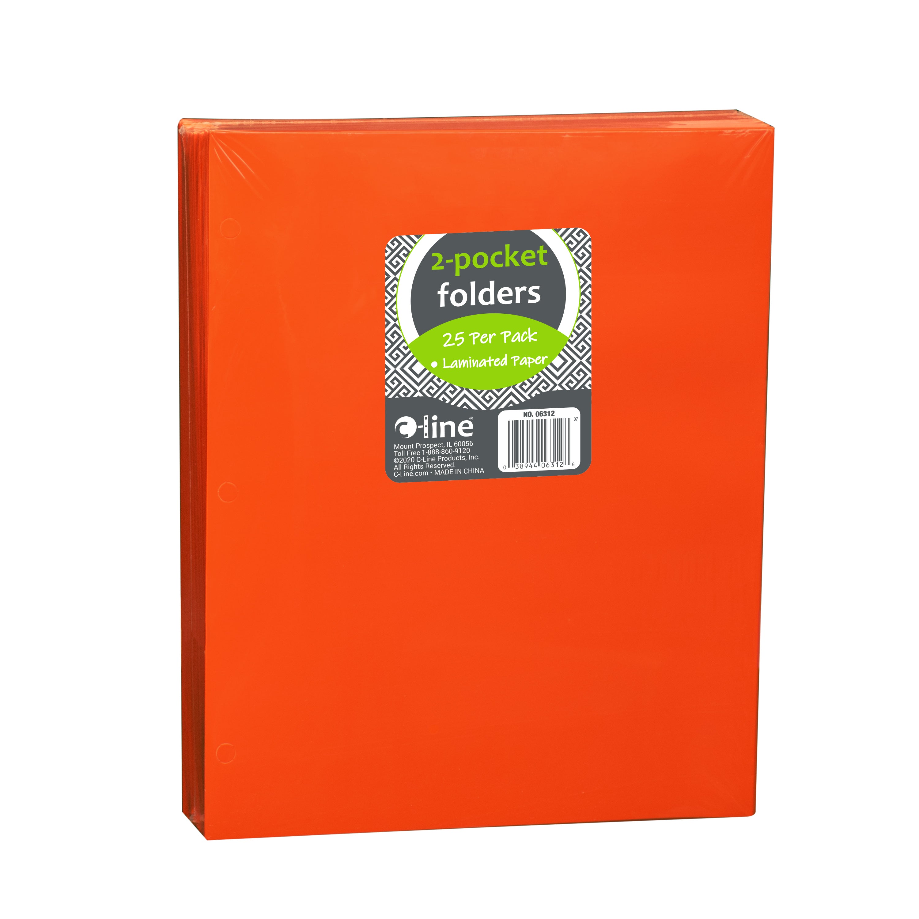 2-Pocket Laminated Paper Portfolio with 3-Hole Punch, Orange, 25/PK, 0 ...
