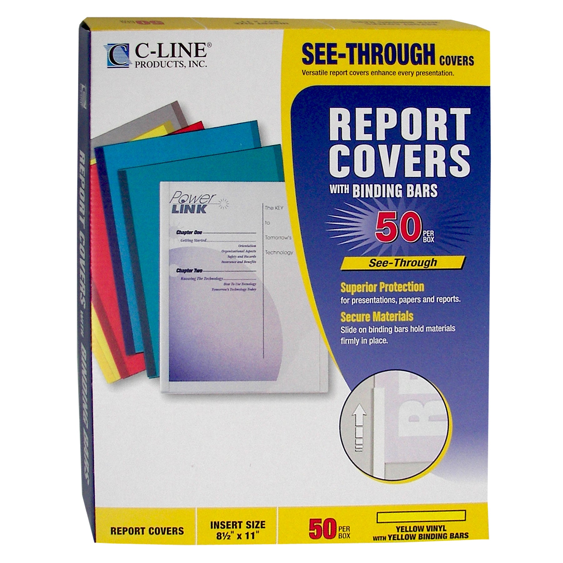 Vinyl Report Covers with Binding Bars, Yellow, matching binding bars ...