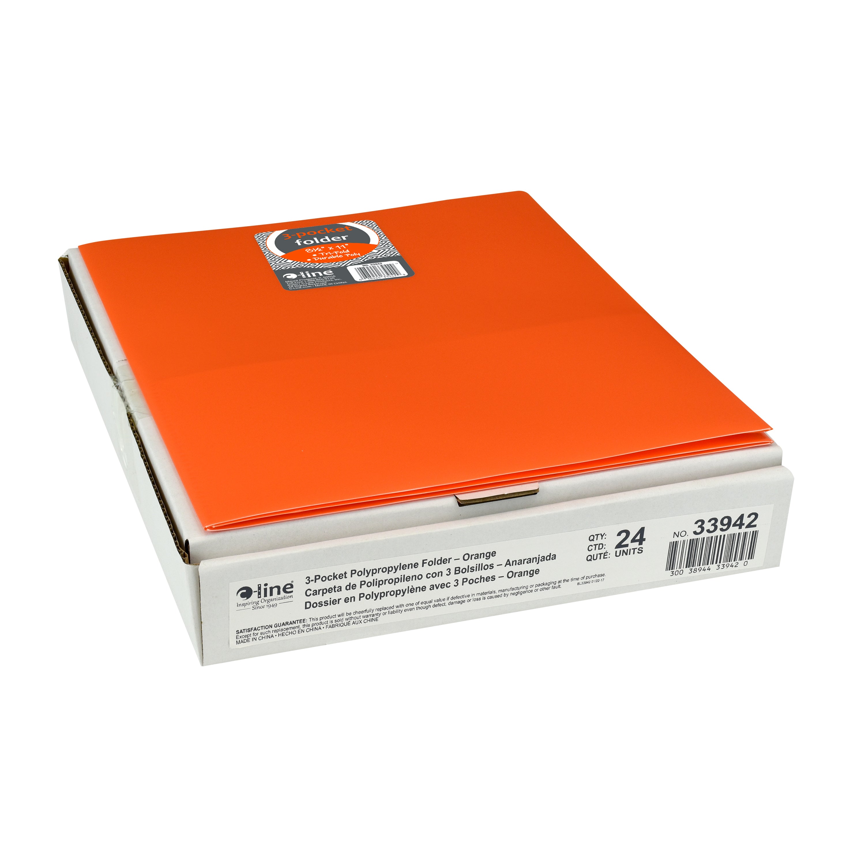Tri-fold portfolio, heavyweight poly, orange, (Set of 24 EA ...
